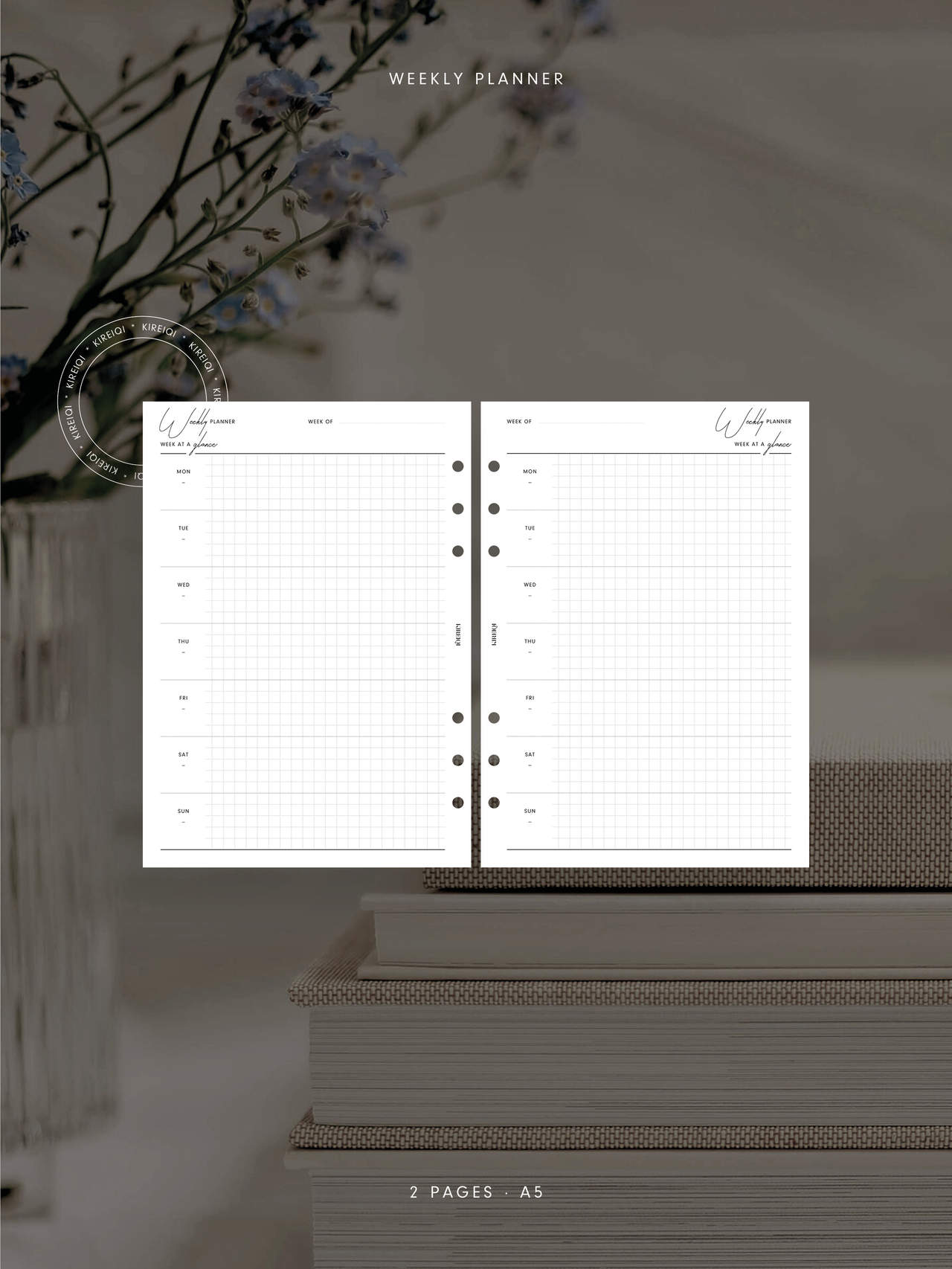 A5 - Weekly Planner - Horizontal Overview - Grid - WO1P - 2 Pages - NO ...