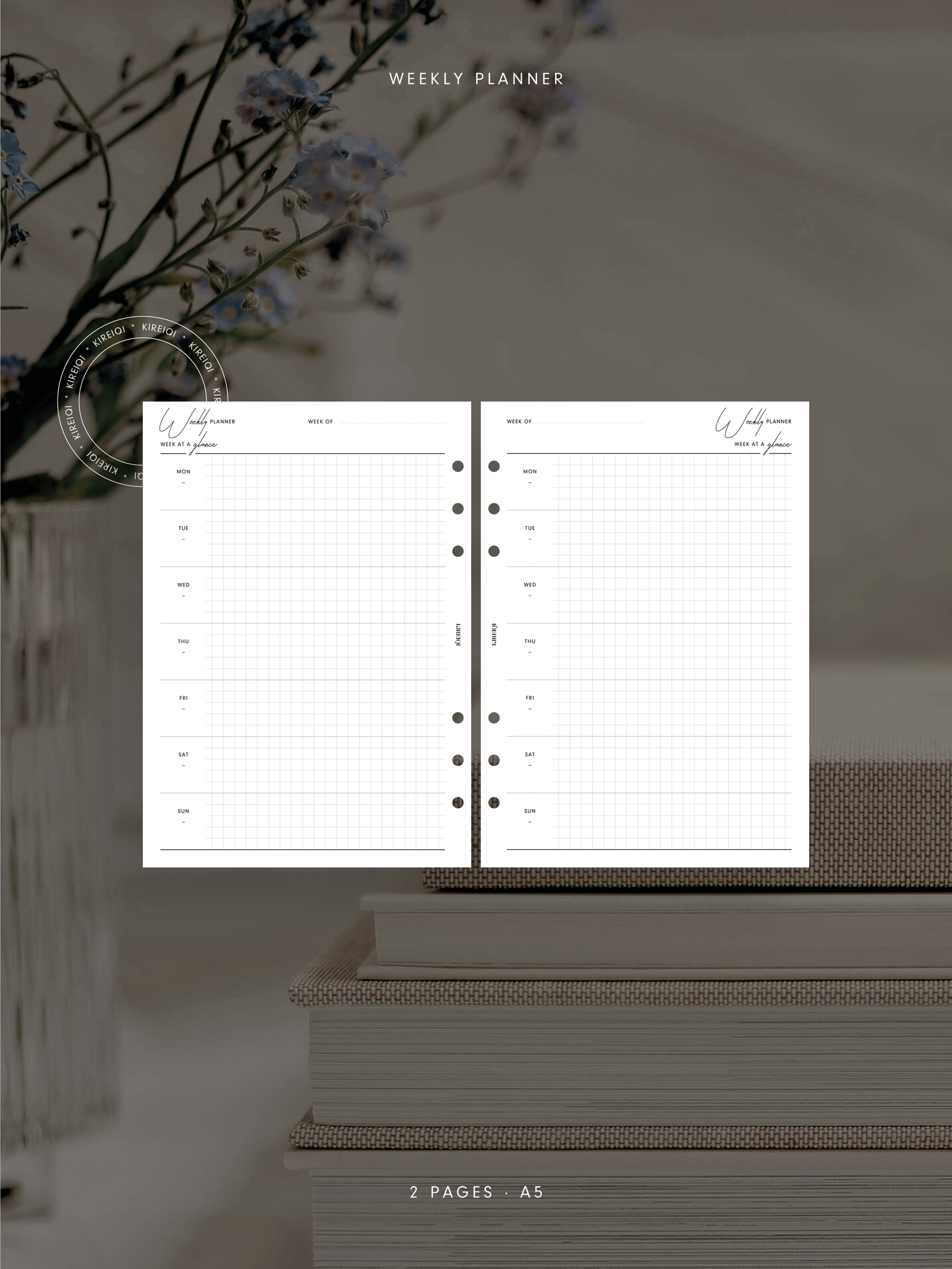 A5 - Weekly Planner - Horizontal Overview - Grid - WO1P - 2 Pages - NO ...