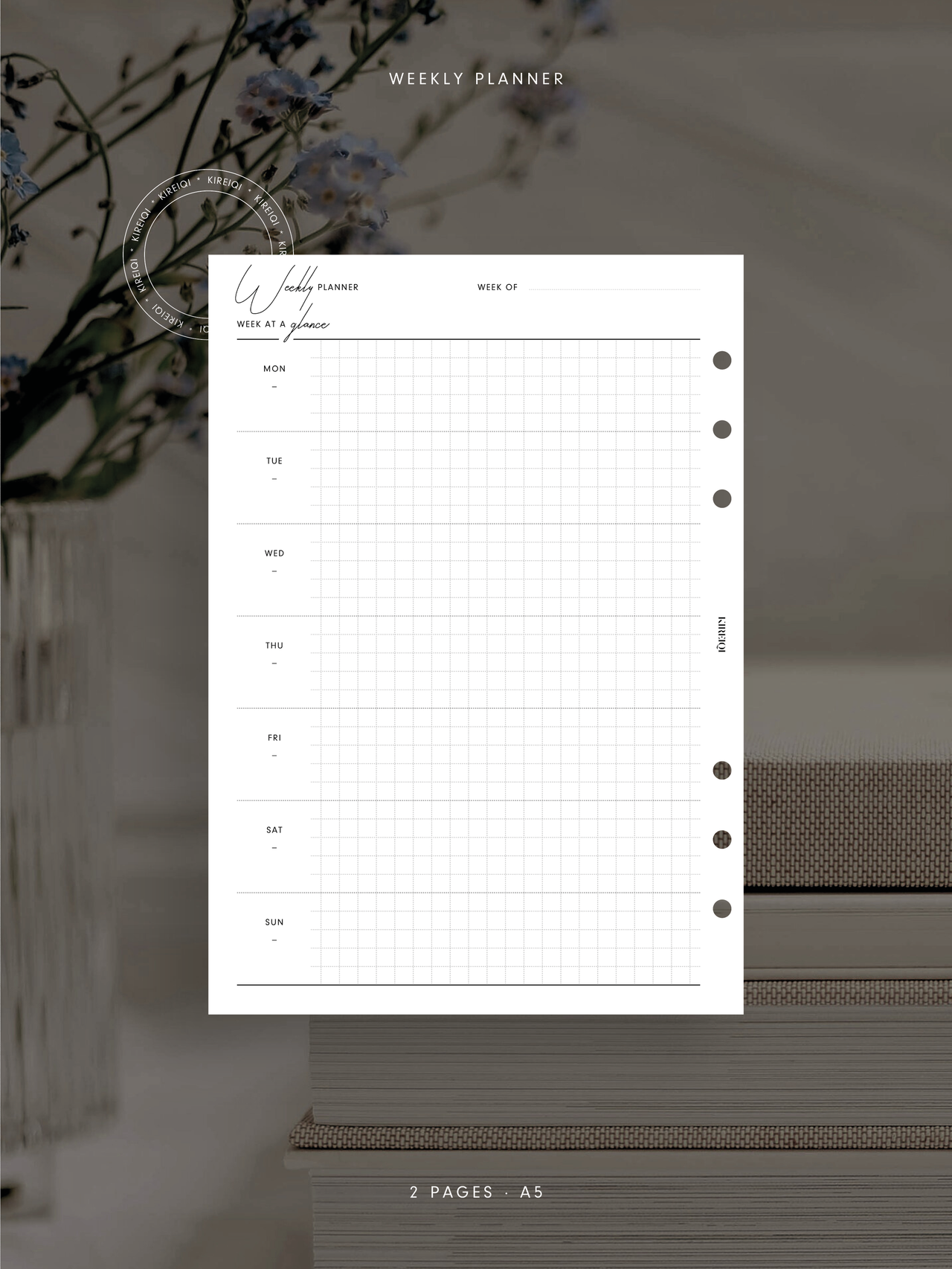 A5 - Weekly Planner - Horizontal Overview - Grid - WO1P - 2 Pages - NO ...