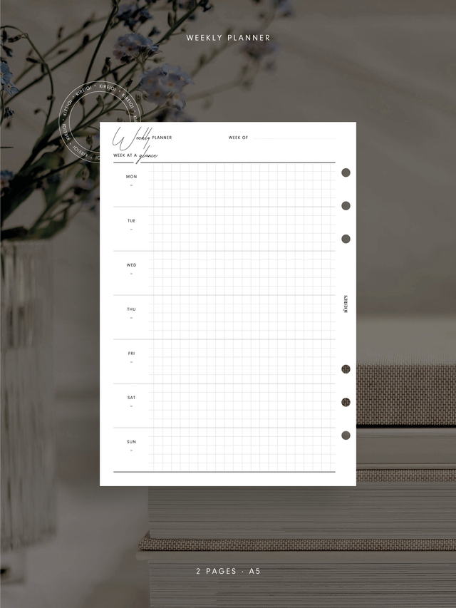 A5 - Weekly Planner - Horizontal Overview - Grid - WO1P - 2 Pages - NO – KireiQi