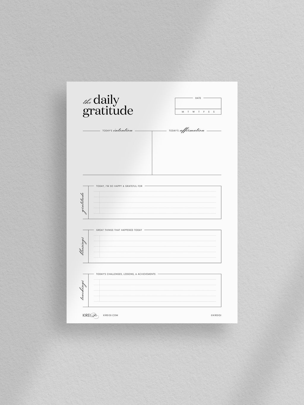 Daily Gratitude - Worksheet + Bonus - Bundle - 9 Pages - (V1) – KIREIQI