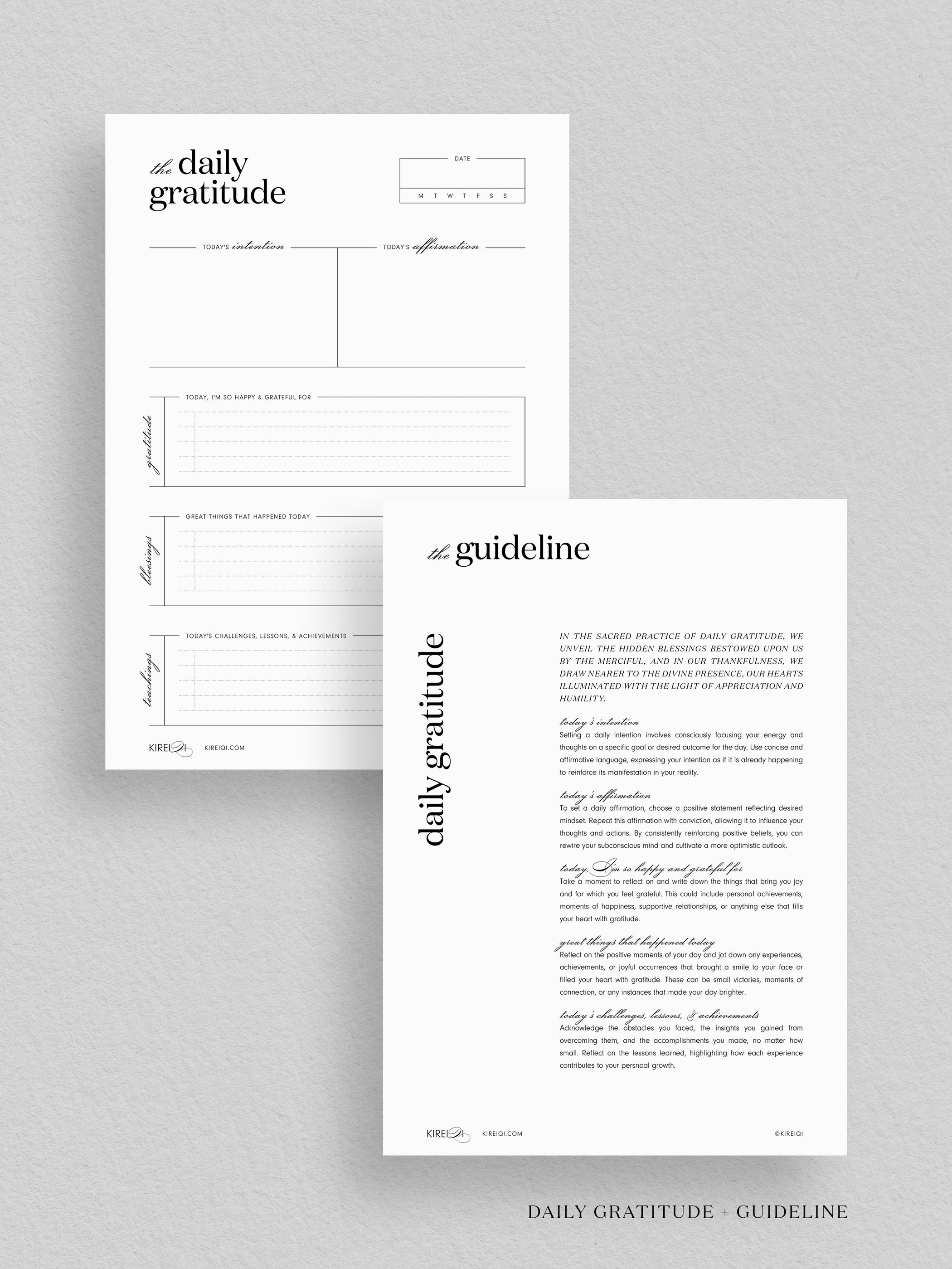 Daily Gratitude - Worksheet + Bonus - Bundle - 9 Pages - (V1) – KireiQi