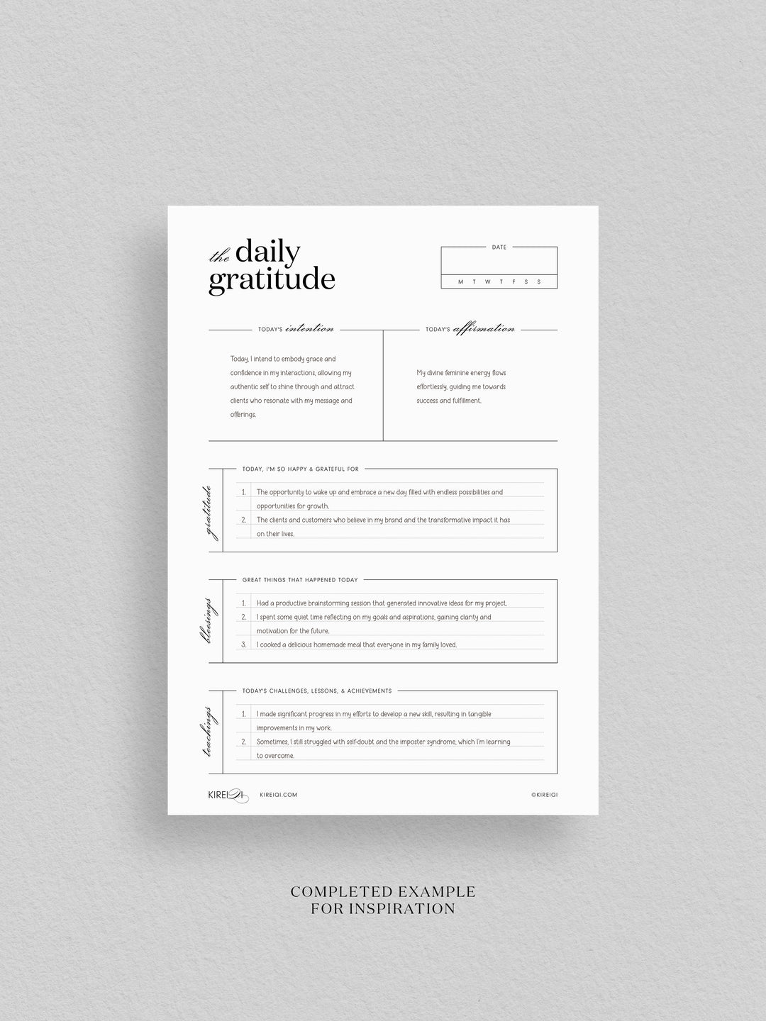 Daily Gratitude - Worksheet + Bonus - Bundle - 9 Pages - (V1) – KireiQi
