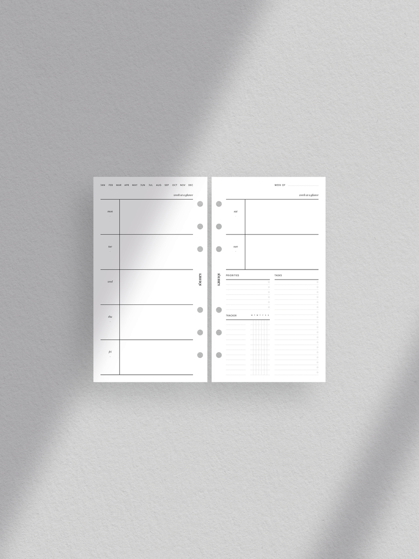 Personal - Weekly Planner - Horizontal Overview - Detailed - Blank - W ...