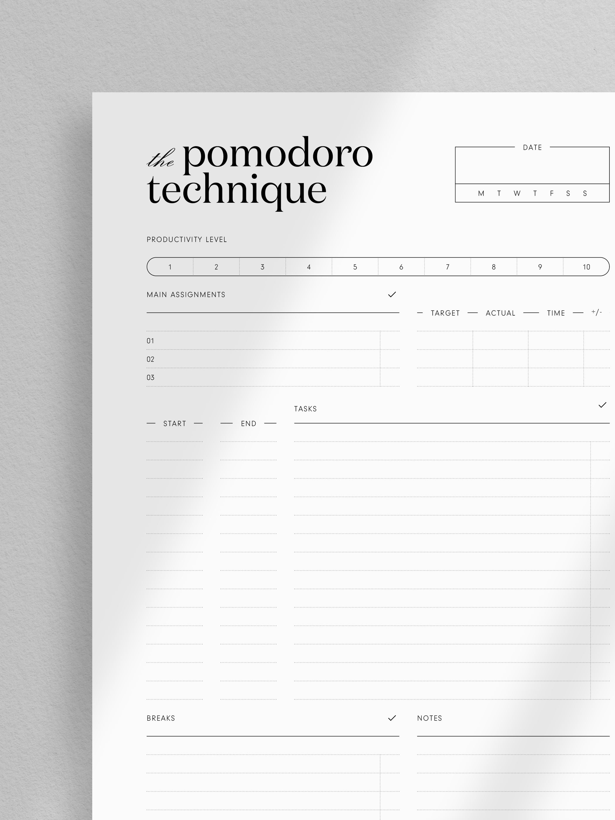 Pomodoro Technique - Worksheet - 1 Page - (V1) – KireiQi