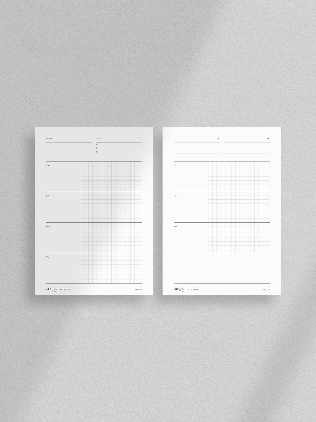 Weekly Planner - Top 3 & Grid - Horizontal Overview - WO2P - NO1 - 2 P ...